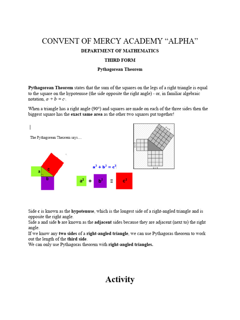 Lesson Notes - Pythagoreon Theorem | PDF