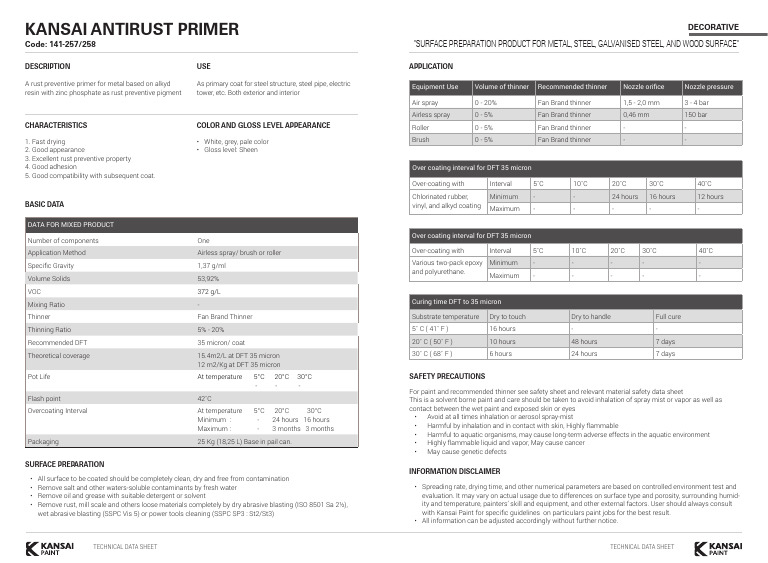 TDS - Kansai Antirust Primer-1710726564 | PDF | Paint | Coating