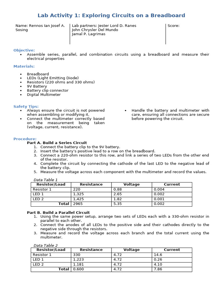 Rennos Lab-Activity-1-Circuits-on-Breadboard | PDF | Series And ...