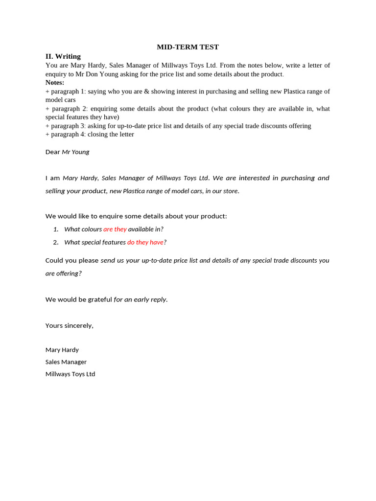 Writing - Mid-Term Test | PDF