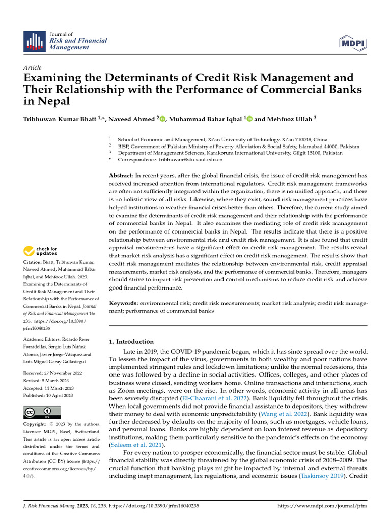 Examining The Determinants of Credit Risk Manageme | PDF | Financial Risk | Banks