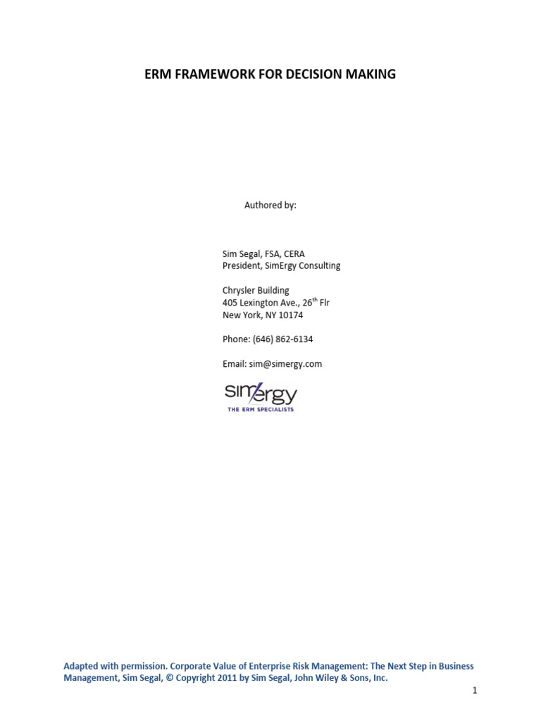 Research 2013 Erm Framework | PDF | Risk | Enterprise Risk Management