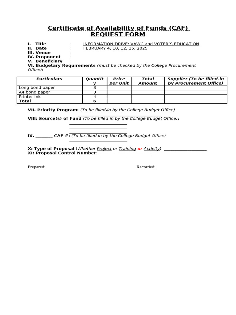 CAO Advisory 01 2025 CAF Request Template v.2.0s.2025 | PDF