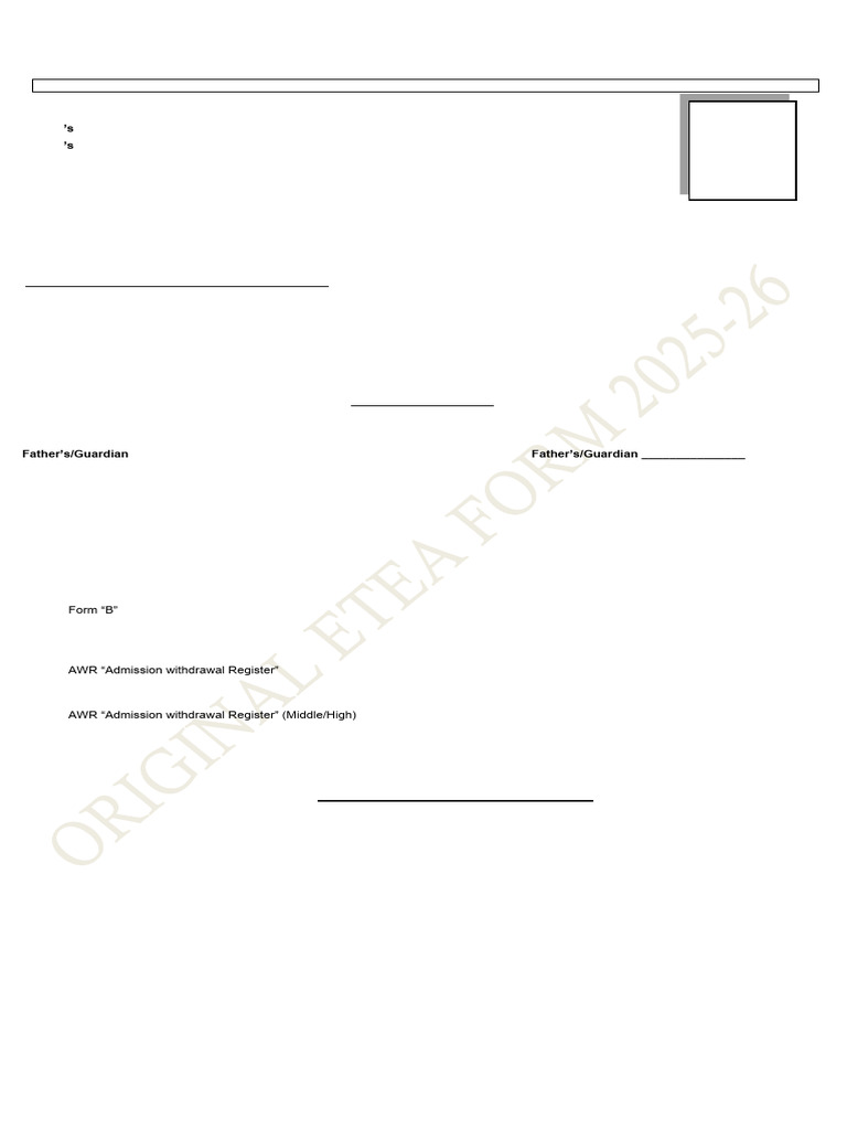 Original ETEA Form 2025-26 | PDF