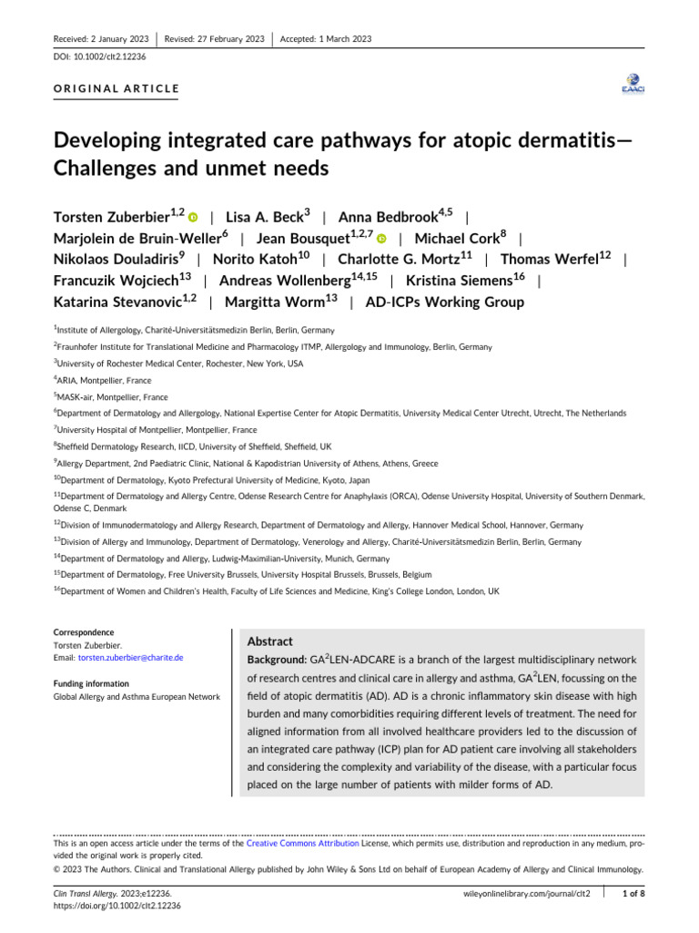 Zuberbier, Beck - Developing Integrated Care Pathways For Atopic Dermatitis - Clin Transl ...