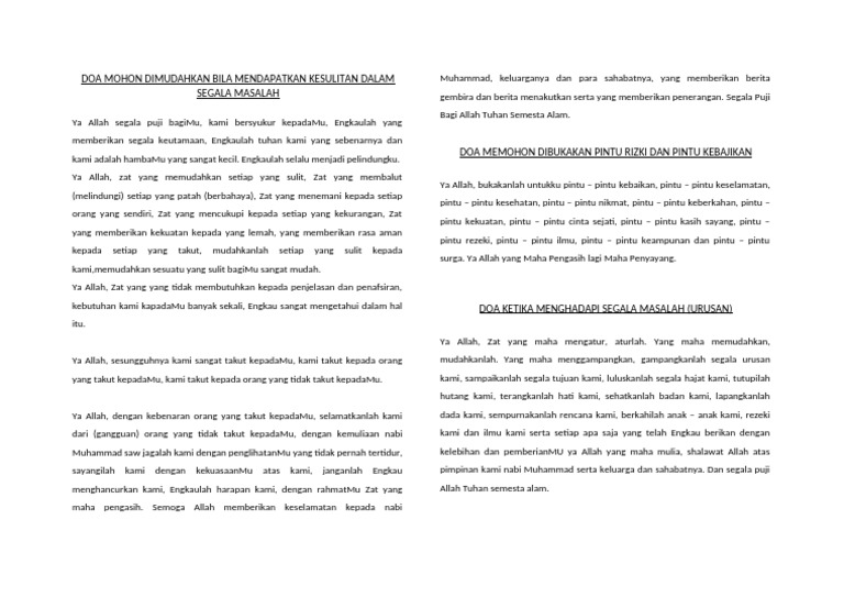 Doa Memohon Dibukakan Pintu Rizki Dan Pintu Kebajikan | PDF