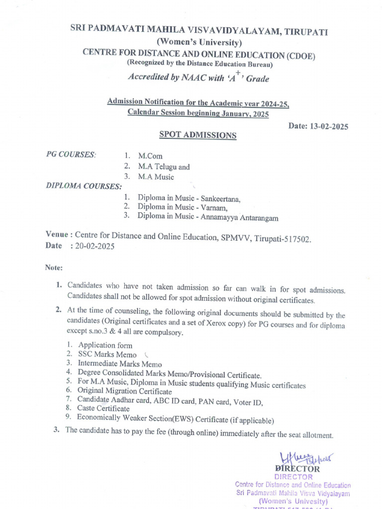 Spot Admission Notification | PDF