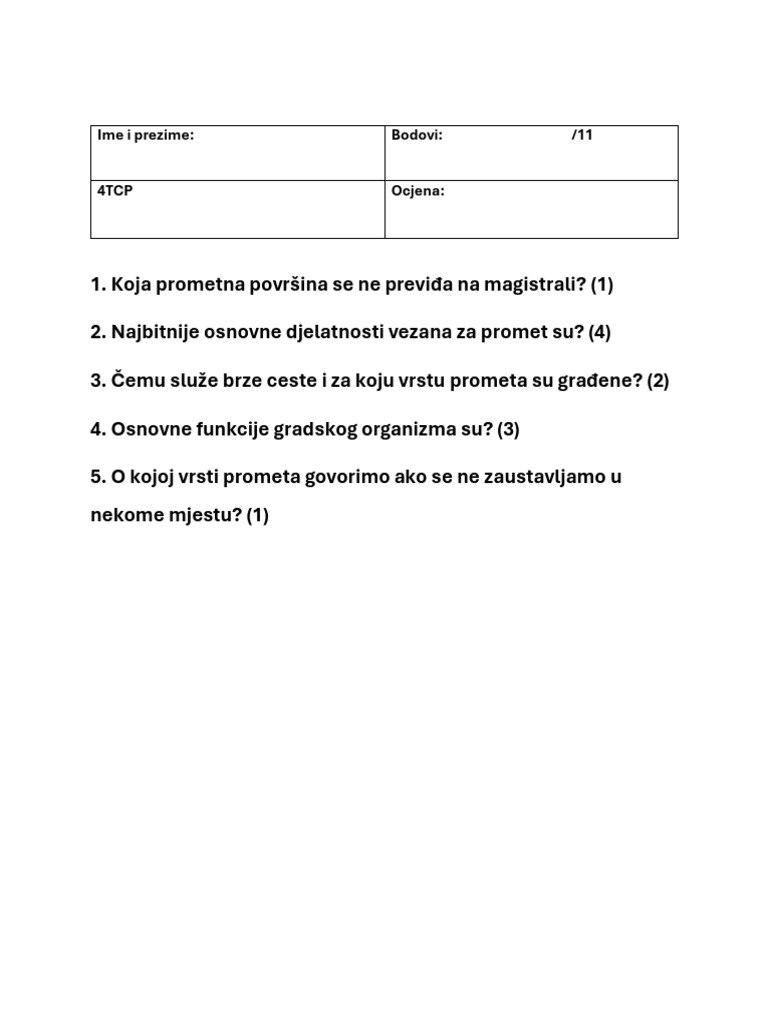 Kratka Provjera Znanja | PDF