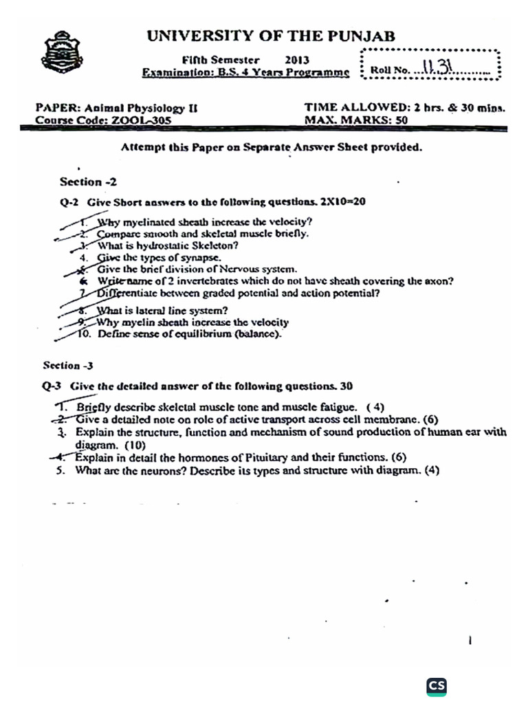 Physiology Past Papers | PDF