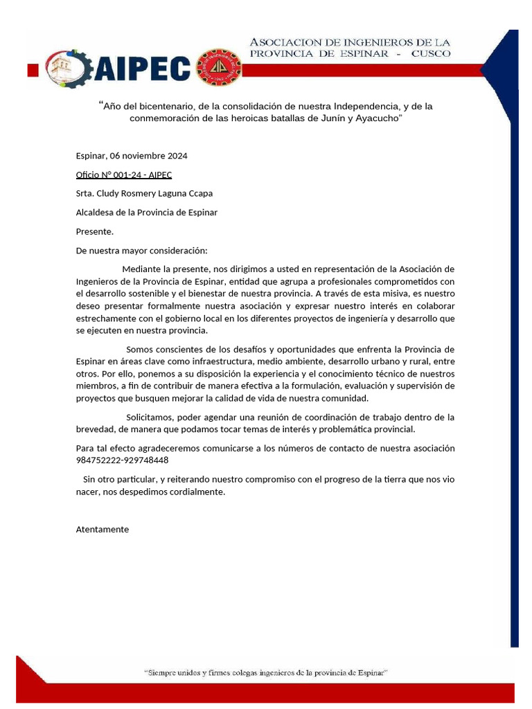 OFICIO 001 AIPEC | PDF