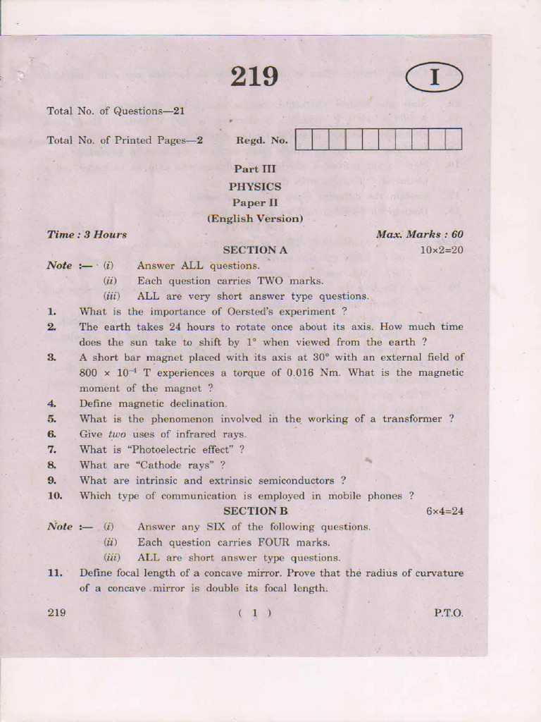 AP SR Physics Question Papers | PDF