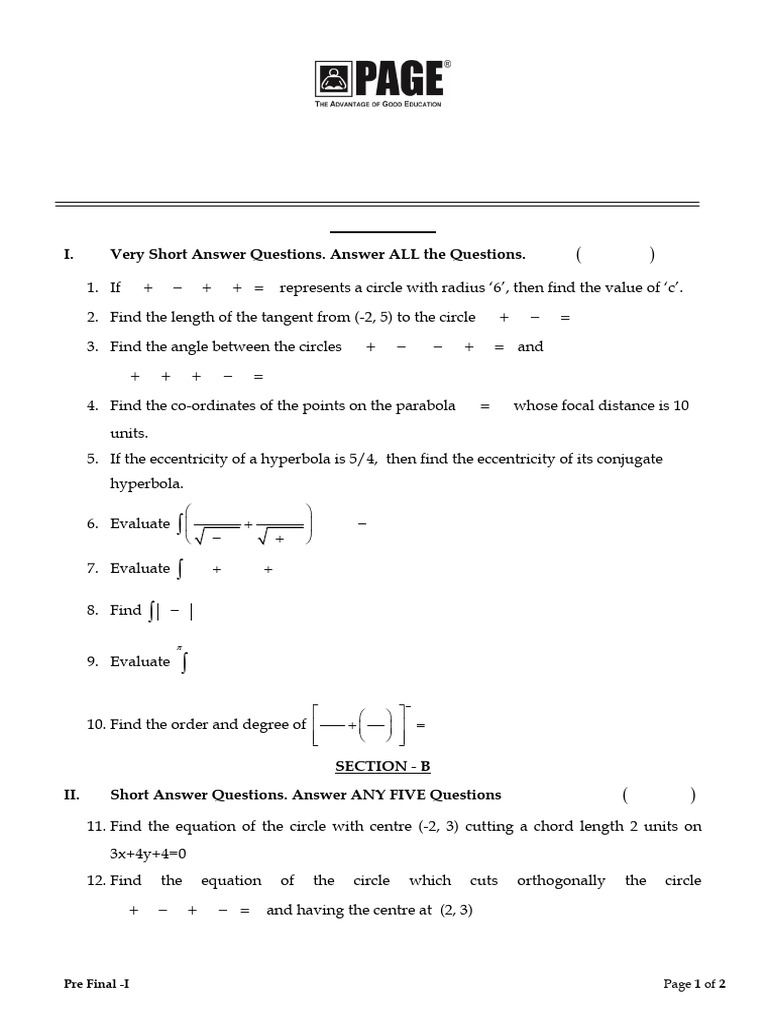 SR Maths IIB (MEC) PF-I 15-02-2025 | PDF | Ellipse | Elementary Geometry