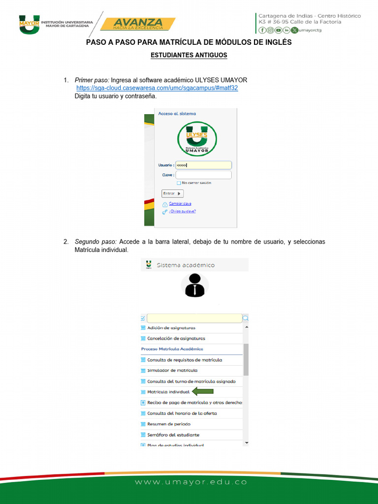 Instructivo Matricula Modulo de Ingles 1 | PDF