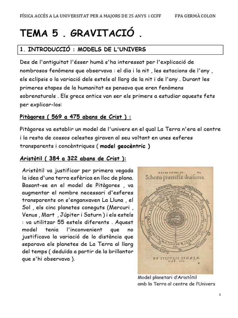 Tema 5. Gravitació PAU I CCFF | PDF