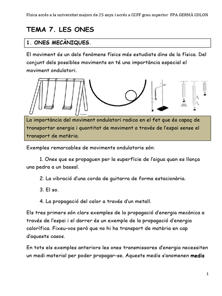 Tema 7. Les Ones PAU I CCFF | PDF