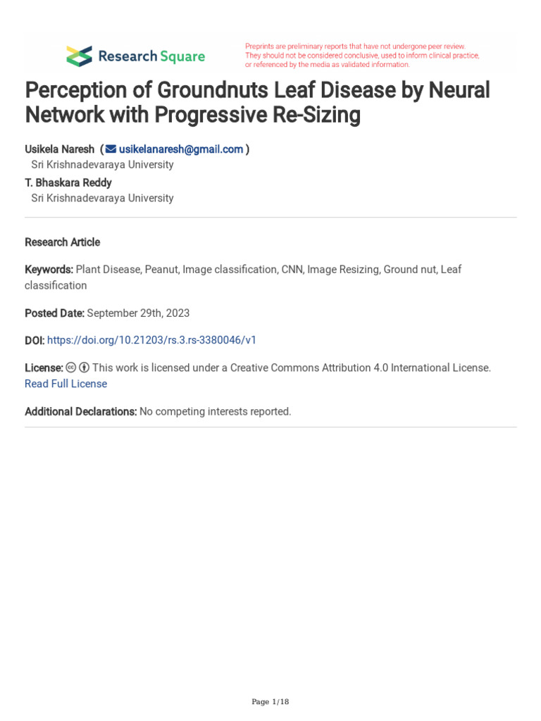 Perception of Groundnuts Leaf Disease by Neural Network With Progressive Re-Sizing | PDF | Deep ...