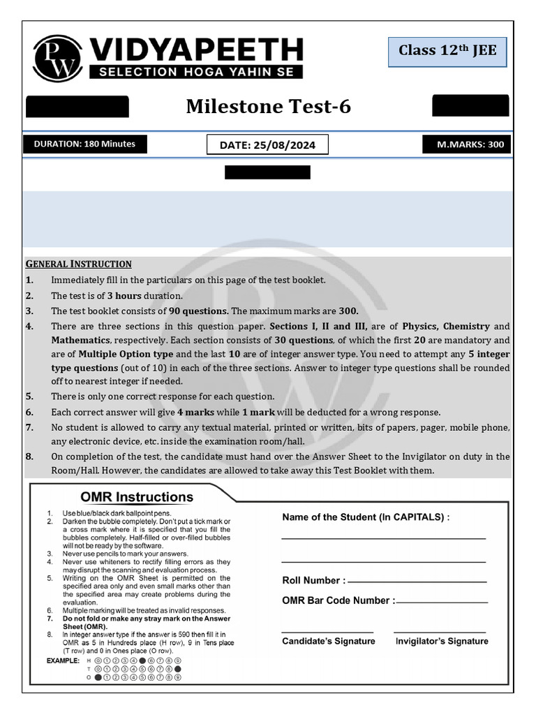 Class 12 Milestone Test Paper 6 | PDF | Inductor | Inductance