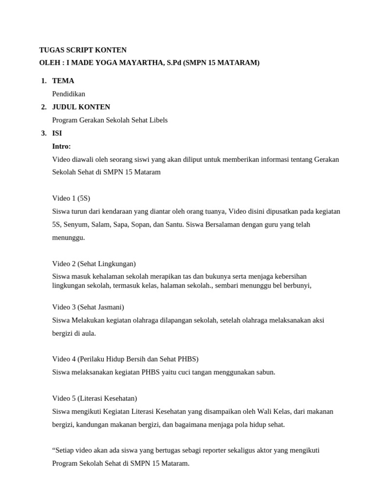 Contoh Script Konten Edukasi Sekolah | PDF