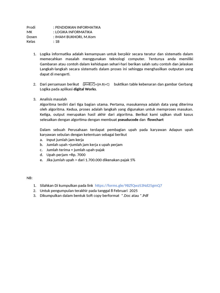 Contoh SOAL UAS LOGIKA INFORMATIKA | PDF