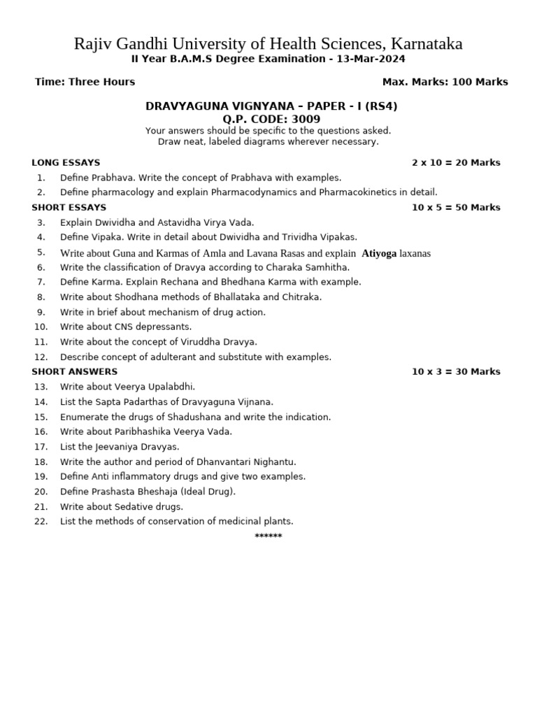 Bams - 3009 - Dravyaguna Vigyana - DVTP1 (March-2024) - March-2024 (Oct ...