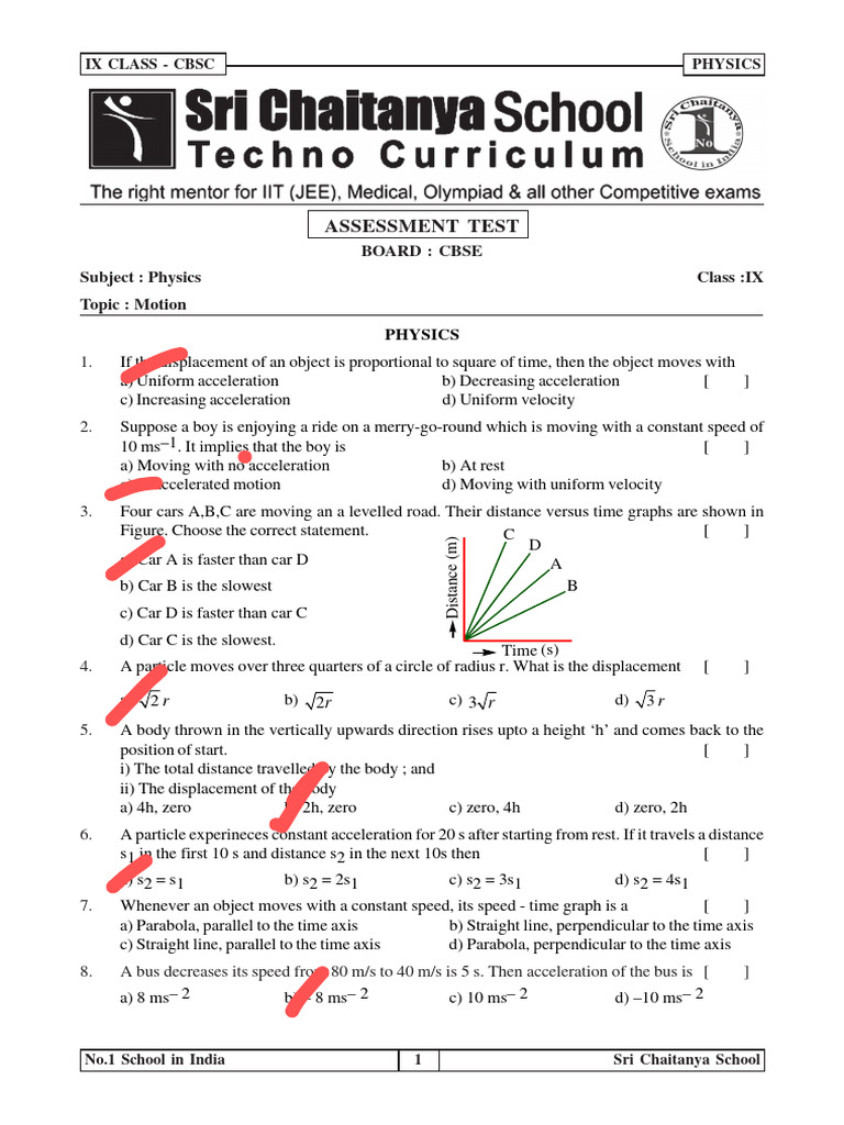 Edited - CBSE IX Physics Assessment Question Paper | PDF | Acceleration ...