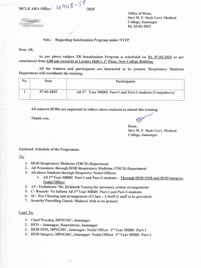 Regarding Sensitization Program Under NTEP | PDF