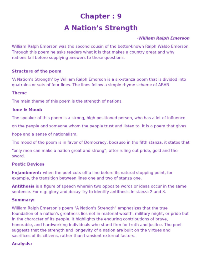 A Nation's Strength: Key Themes and Analysis | PDF | Poetry | Courage