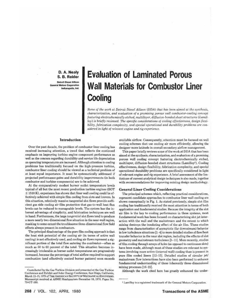 Evaluation of Laminated Porous Wall Materials For Combustor Liner ...