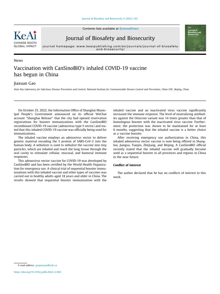 CanSinoBIO Inhaled Vaccine Launch in China | PDF | Vaccines | Adenoviridae