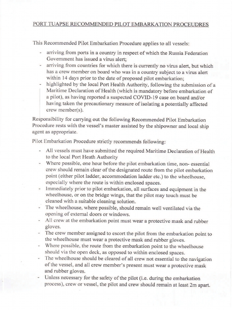 Recommendations For Pilot Embarkation in Tuapse | PDF