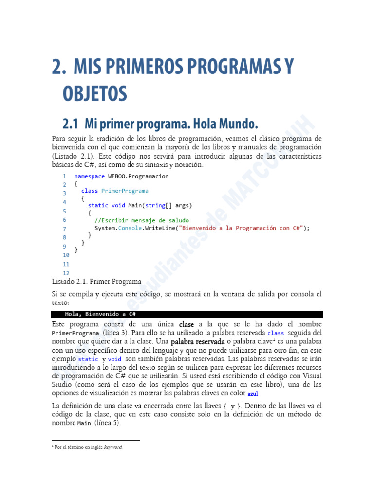 Introducción a Programación en C# | PDF | C Sharp (lenguaje de ...