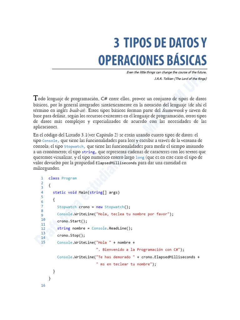 Cap 03 Tipos De Datos Y Construcciones Básicas Pdf C Sharp Lenguaje De Programación
