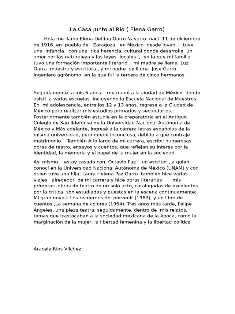 La Casa Junto Al Rio (Elena Garro) | PDF