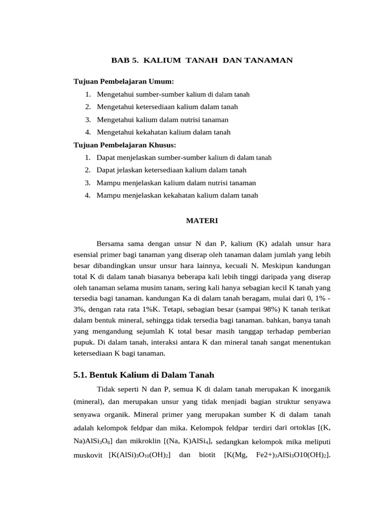 Bentuk Kalium dalam Tanah dan Ketersediaannya | PDF