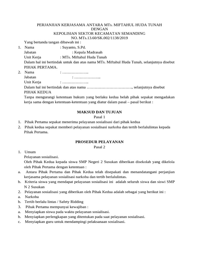 MOU Sekolh dan Kepolisian Semanding | PDF