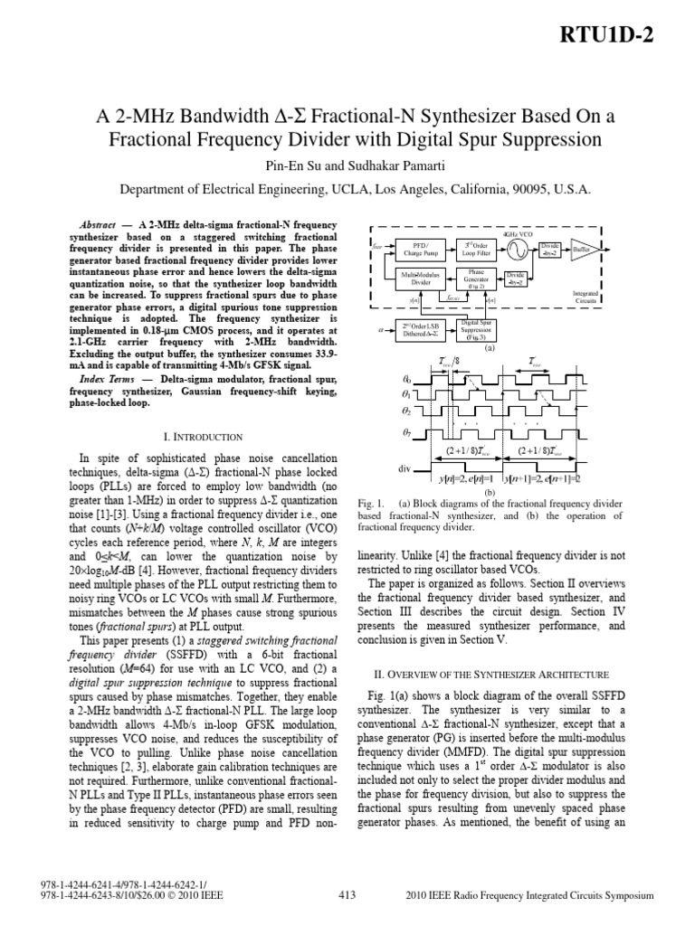 A 2 Mhz Bandwidth Δ Σ Fractional N Synthesizer Based On A Fractional Frequency Divider With