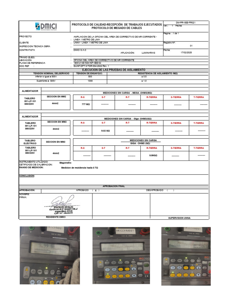 Fr021-Protocolo de Megado de Cables Rev1-Luminarias | PDF ...