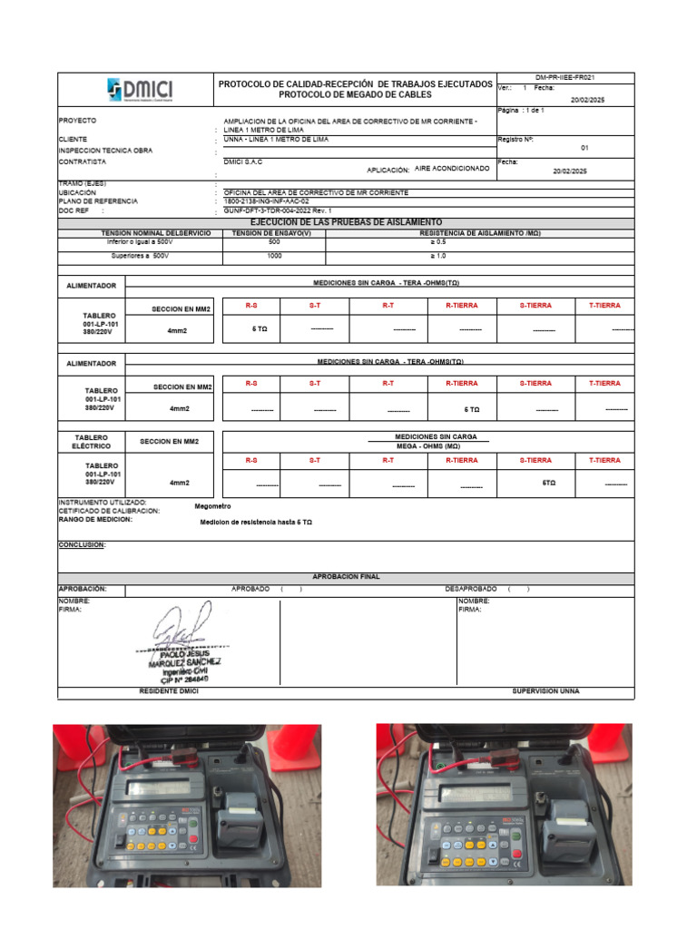 Fr021-Protocolo de Megado de Cables Rev1-Hvac | PDF | Electricidad ...
