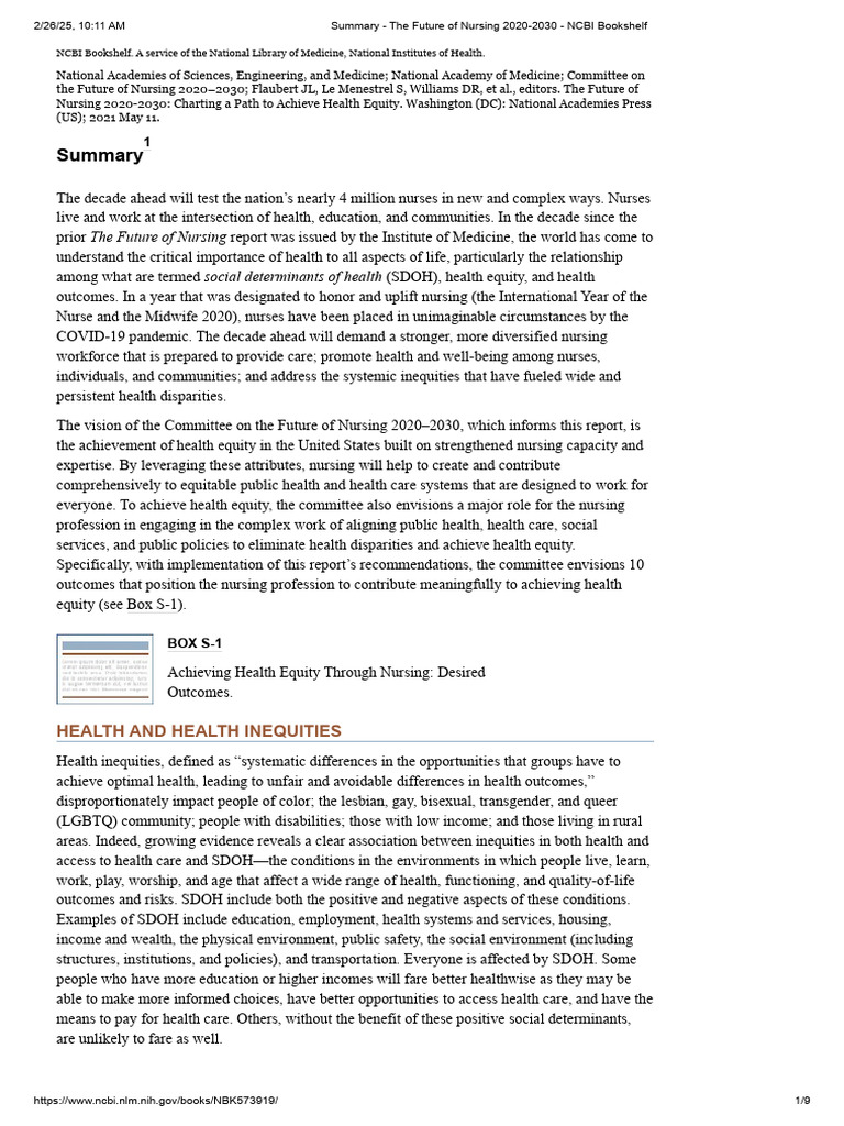 Summary - The Future of Nursing 2020-2030 - NCBI Bookshelf | PDF ...