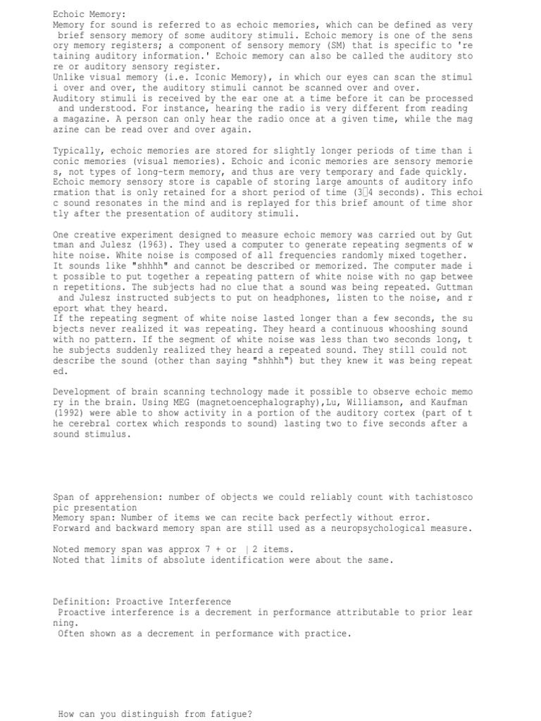 Understanding Echoic Memory in Psychology | PDF | Memory | Sound