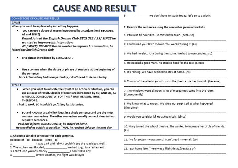 CAUSE AND EFFECT OR RESUILT | PDF | Linguistics | Syntax
