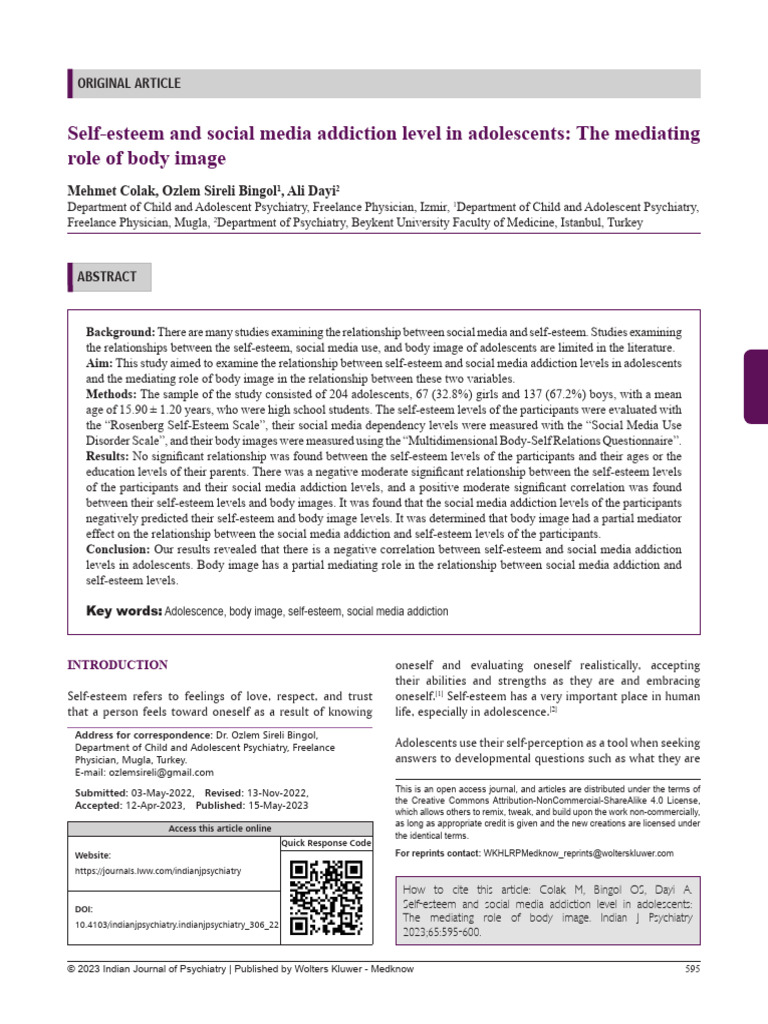 Self-Esteem and Social Media in Teens | PDF | Adolescence | Validity ...