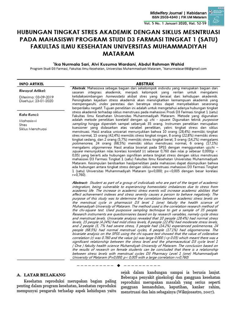 Hubungan Tingkat Stres Akademik Dengan Siklus Mens | PDF