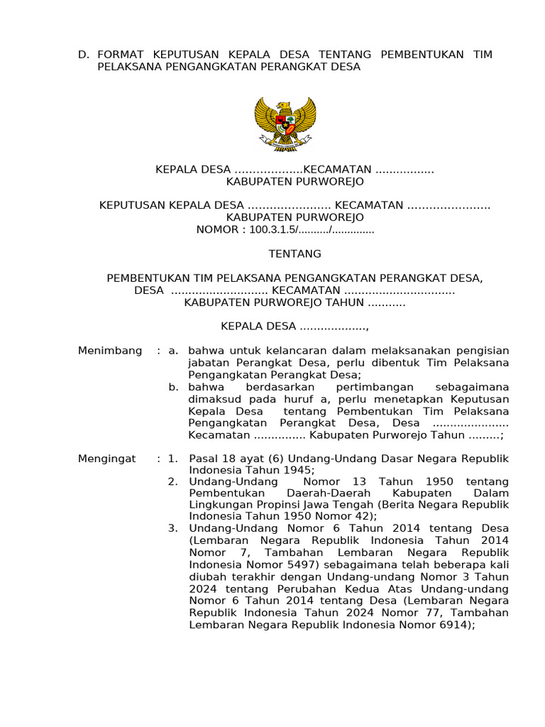 Pembentukan Tim Pelaksana Desa | PDF