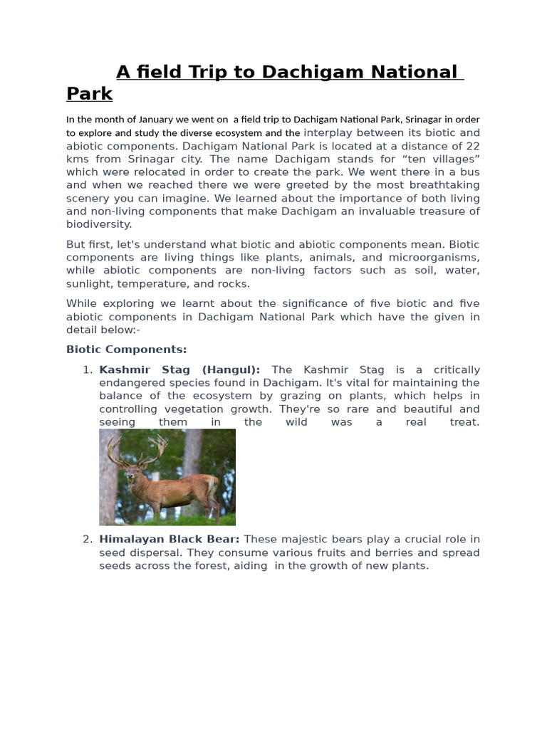 A field Trip to Dachigam National Park | PDF | Ecosystem | Plants