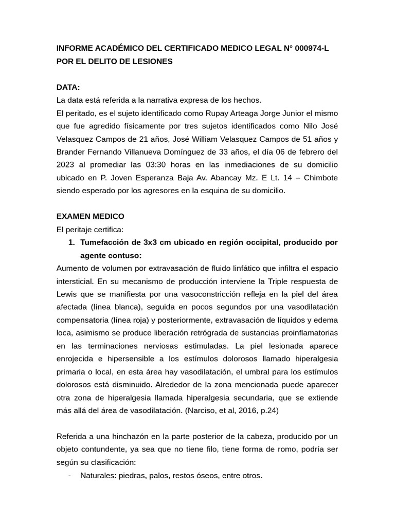 INFORME MEDICO LEGAL | PDF | Mano | Derecho penal