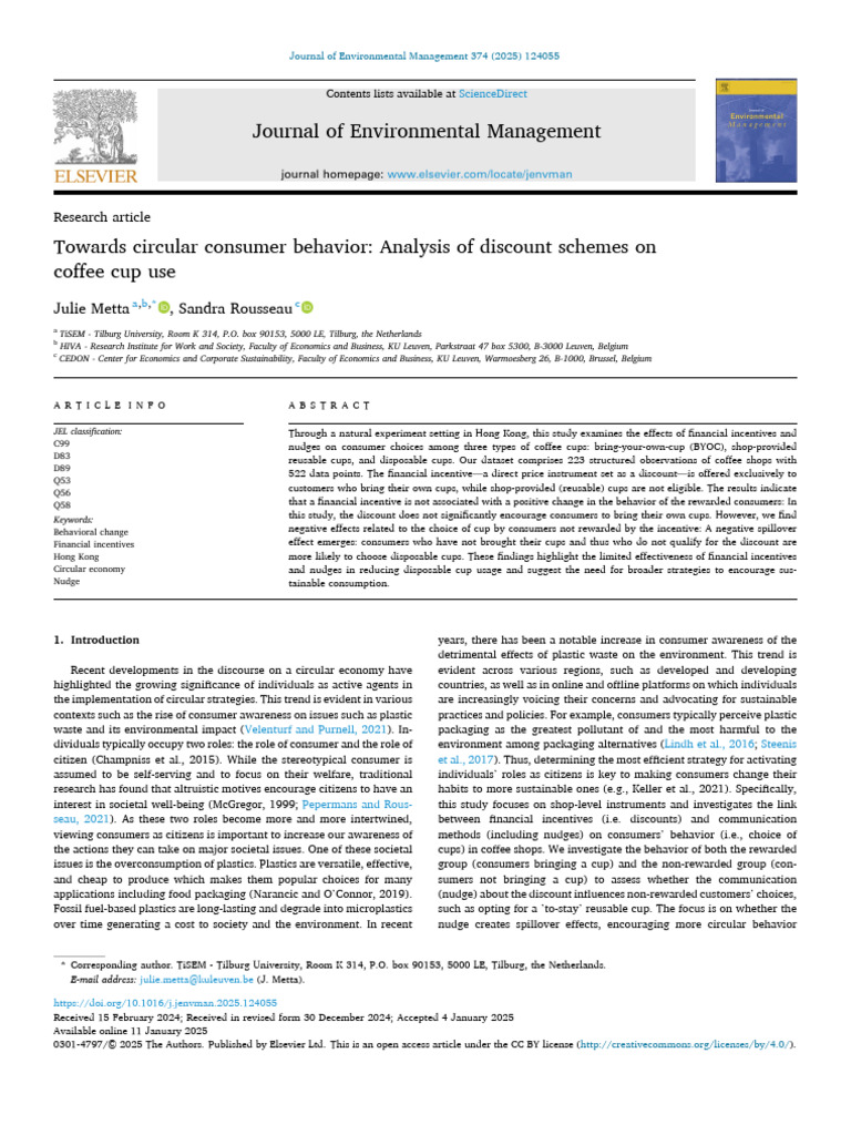 Circular Consumer Behavior in Coffee Shops | PDF | Incentive | Consumer ...