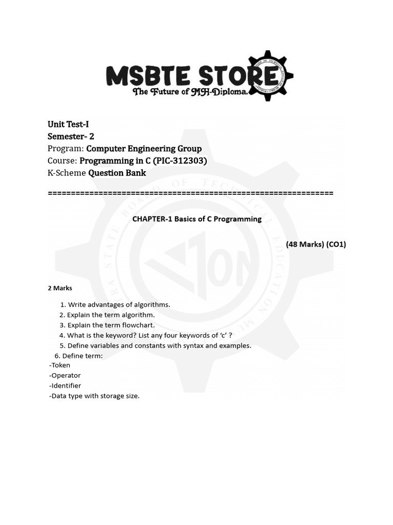 312303 Pic Unit Test 1 Qb | PDF