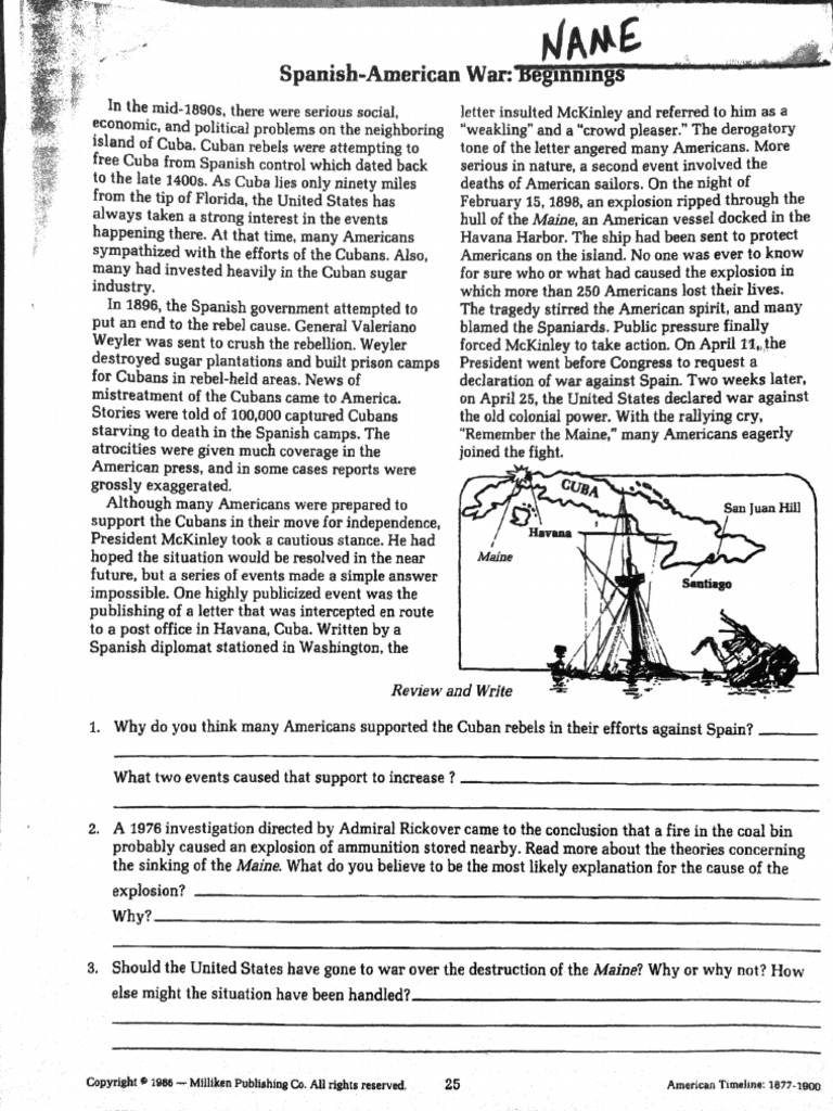 Spanish-American War Worksheet | PDF