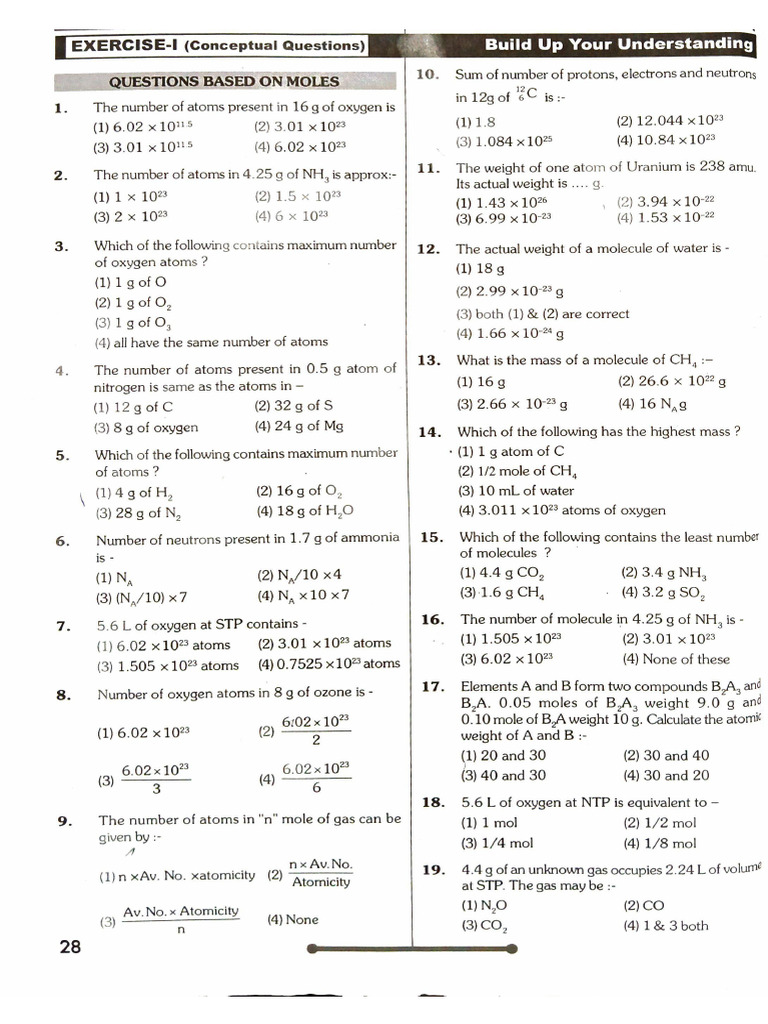 Exercise For Practice - Mole Concept | PDF